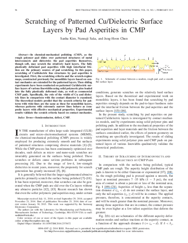 (PDF) Scratching of Patterned Cu/Dielectric Surface Layers by Pad ...