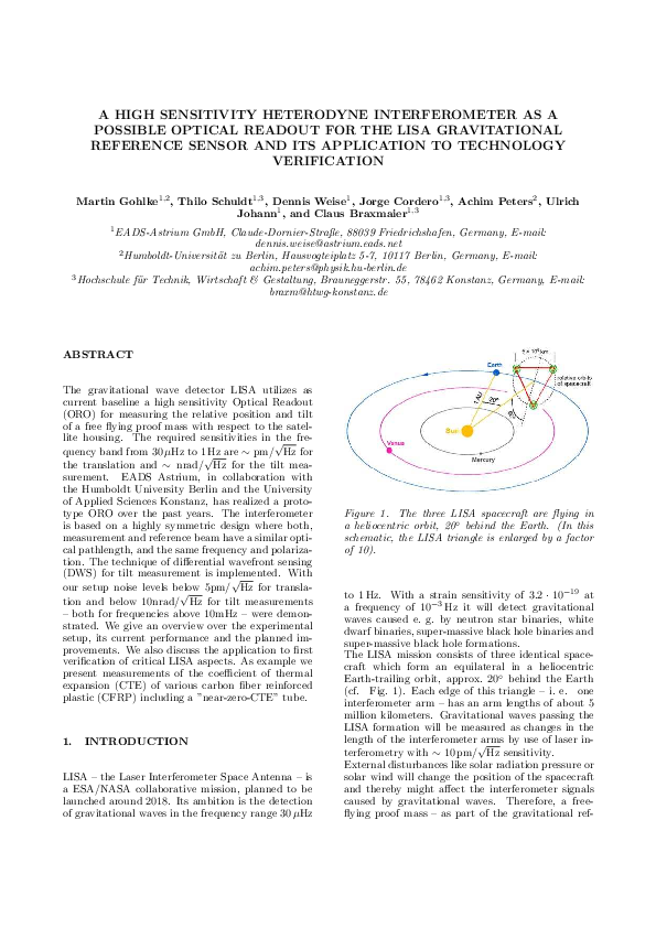 (PDF) A high sensitivity heterodyne interferometer as a possible ...