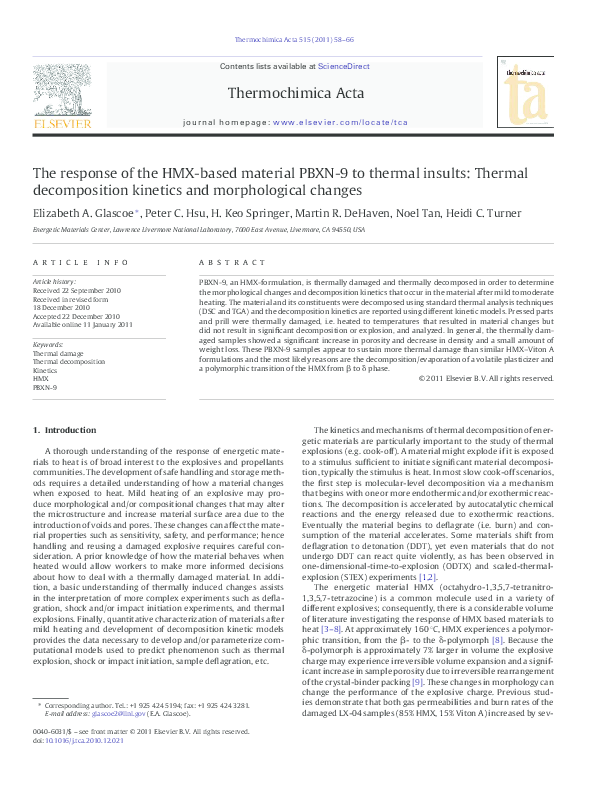 (PDF) The response of the HMX-based material PBXN-9 to thermal insults ...