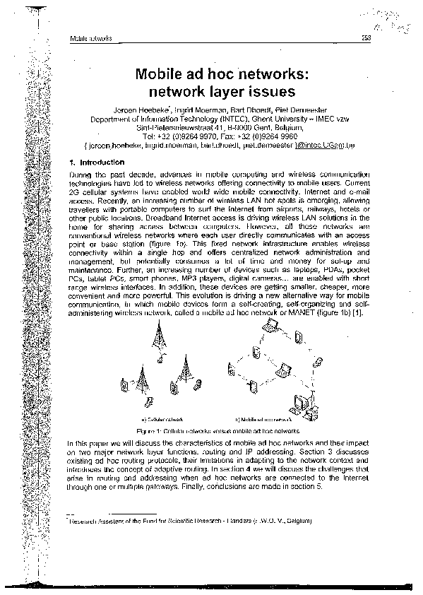 (PDF) Mobile ad hoc networks: network layer issues