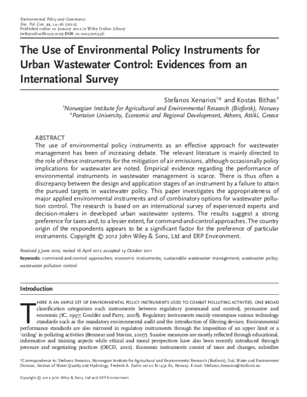 (PDF) The Use of Environmental Policy Instruments for Urban Wastewater ...