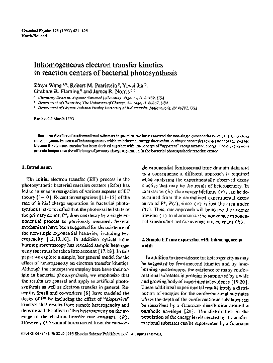 (PDF) Inhomogeneous electron transfer kinetics in reaction centers of ...
