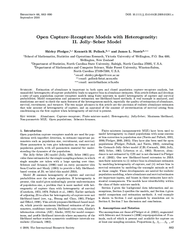 (PDF) Open Capture-Recapture Models with Heterogeneity: I. Cormack-Jolly-Seber Model