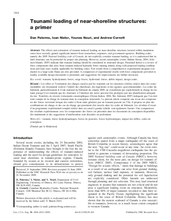 (PDF) Tsunami loading of near-shoreline structures: a primer