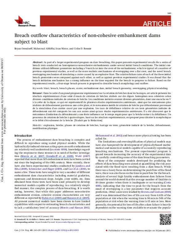 (PDF) Breach outflow characteristics of non-cohesive embankment dams ...