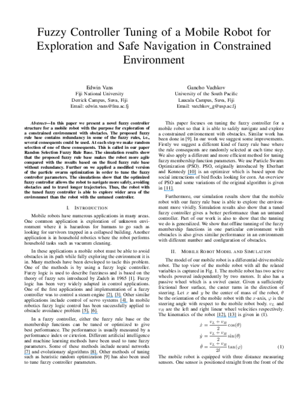 Pdf Fuzzy Controller Tuning Of A Mobile Robot For Exploration And Safe Navigation In