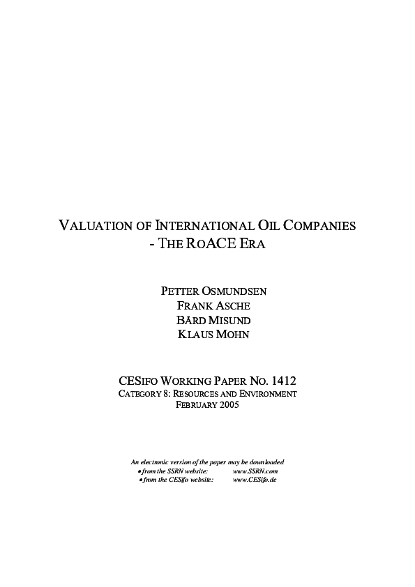 (PDF) Valuation of International Oil Companies –The RoACE Era