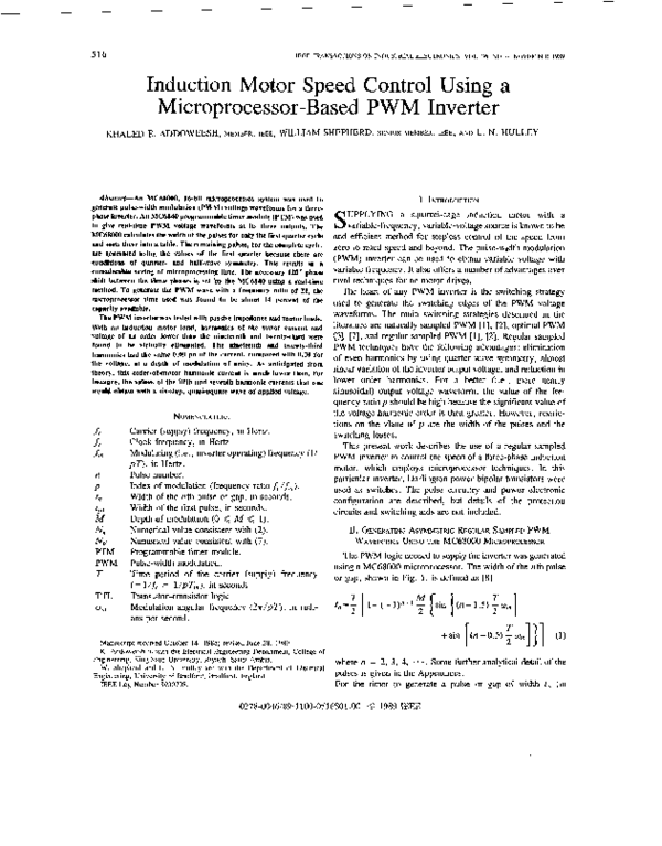 Pdf Induction Motor Speed Control Using A Microprocessor Based Pwm