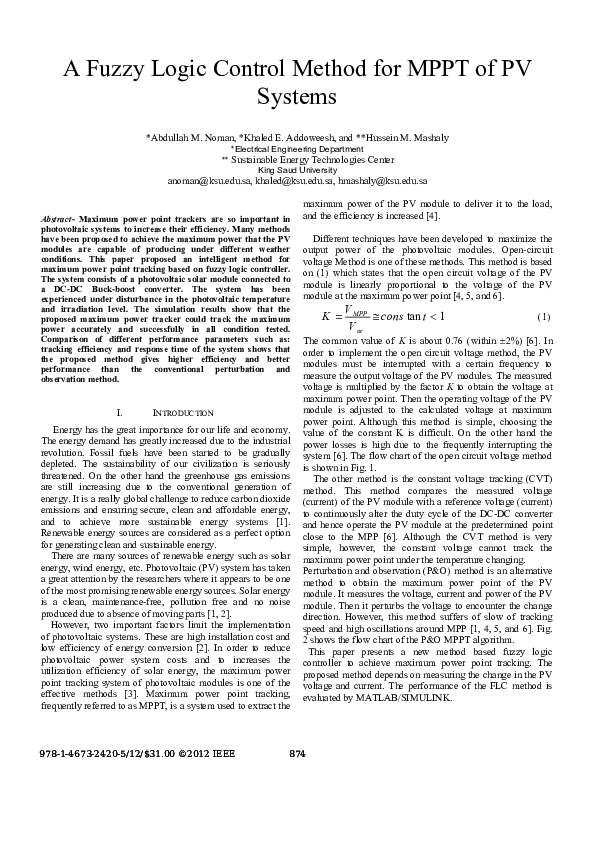 Pdf A Fuzzy Logic Control Method For Mppt Of Pv Systems