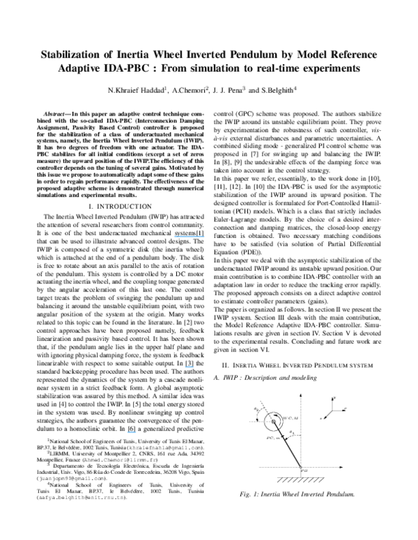 (PDF) Stabilization of inertia wheel inverted pendulum by model reference adaptive IDA-PBC: From ...