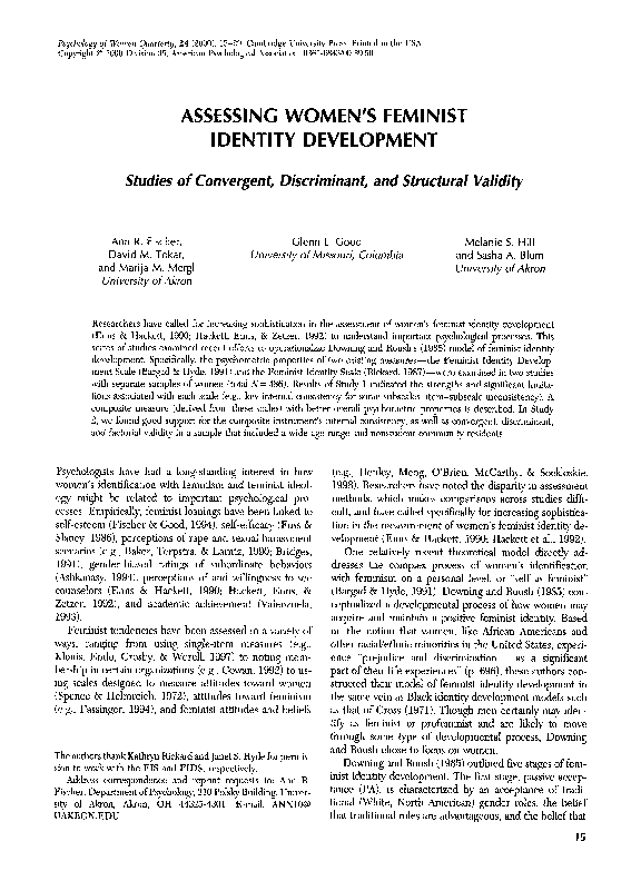 (PDF) ASSESSING WOMEN'S FEMINIST IDENTITY DEVELOPMENT Studies of ...