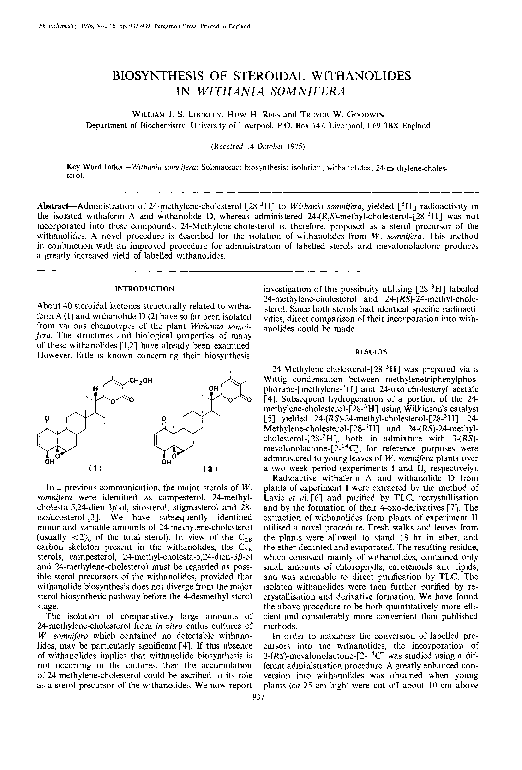 (PDF) Biosynthesis of steroidal withanolides in Withania somnifera