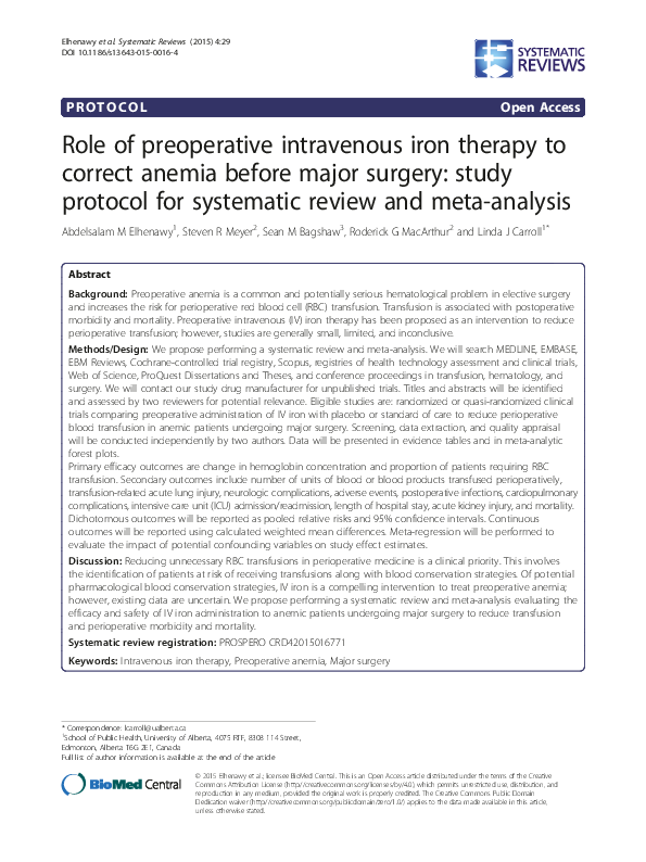 (PDF) Role of preoperative intravenous iron therapy to correct anemia ...