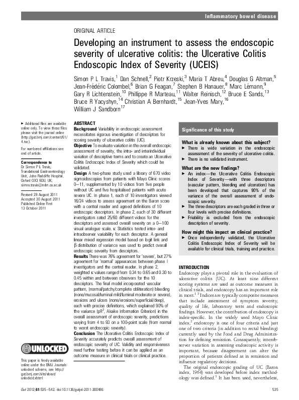 (PDF) Developing an instrument to assess the endoscopic severity of ...