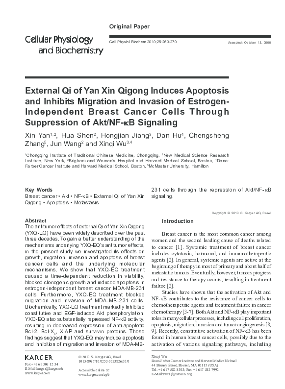 (PDF) External Qi of Yan Xin Qigong Induces Apoptosis and Inhibits Migration and Invasion of ...