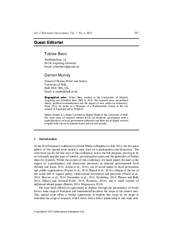 (PDF) Guest Editorial "Special Issue on Challenging Government Through ...
