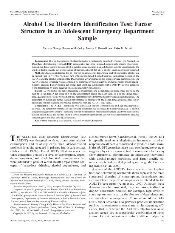 (PDF) Alcohol Use Disorders Identification Test: Factor Structure in an ...