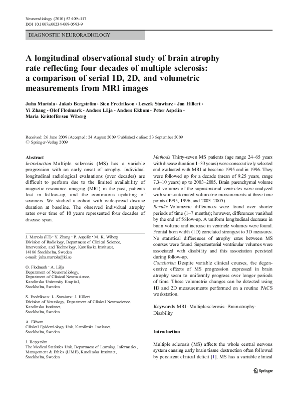 (PDF) A longitudinal observational study of brain atrophy rate reflecting four decades of ...