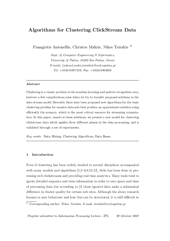(PDF) Algorithms for clustering clickstream data
