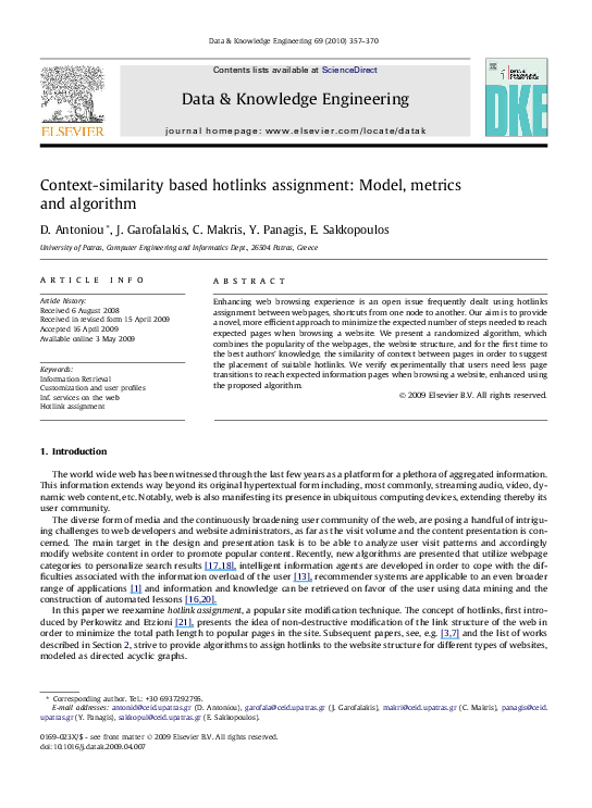 (PDF) Context-similarity based hotlinks assignment: Model, metrics and ...
