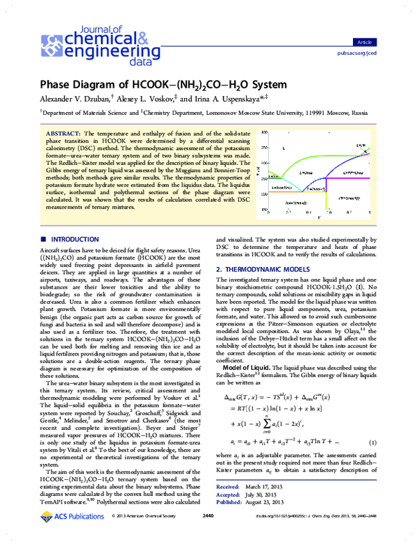 (PDF) Phase Diagram of HCOOK−(NH2)2CO−H2O System