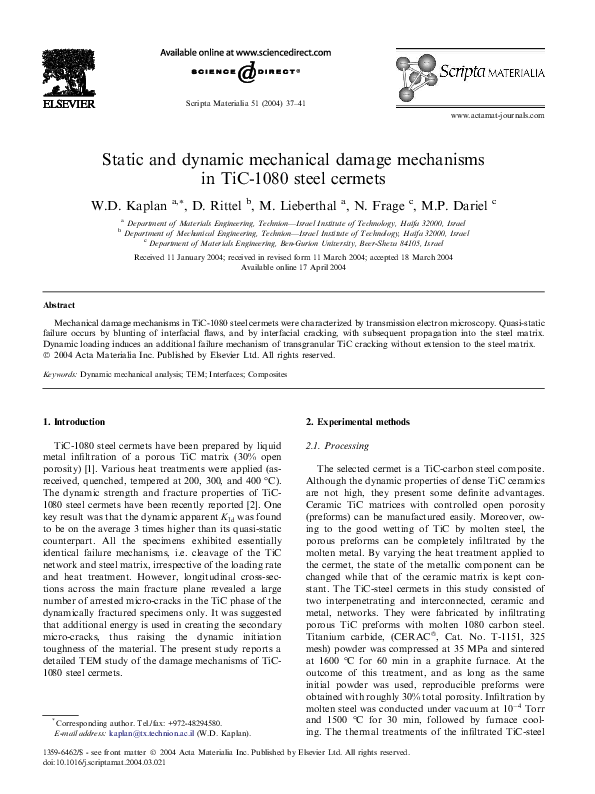 (PDF) Static and dynamic mechanical damage mechanisms in TiC-1080 steel ...