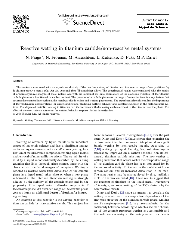 (PDF) Reactive wetting in titanium carbide/non-reactive metal systems