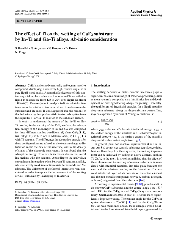 (PDF) The effect of Ti on the wetting of CaF2 substrate by In–Ti and Ga ...