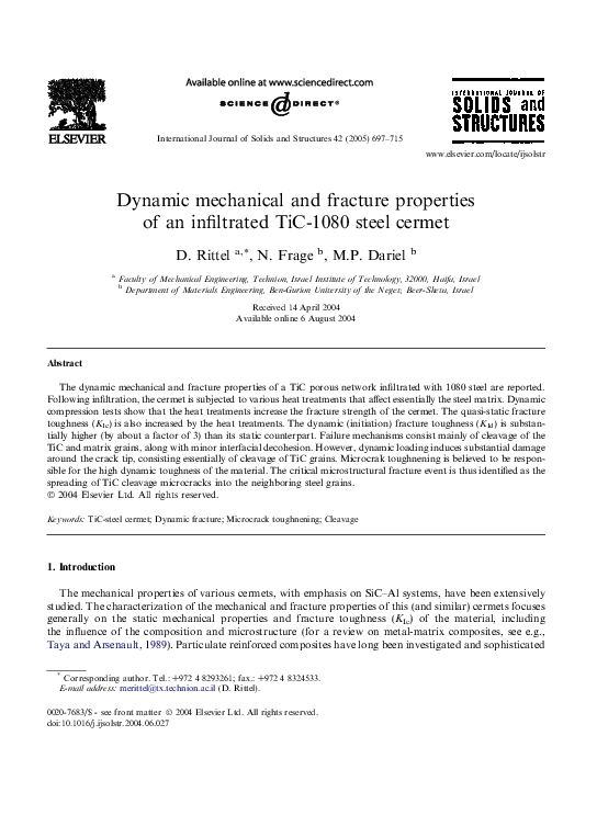(PDF) Dynamic mechanical and fracture properties of an infiltrated TiC-1080 steel cermet