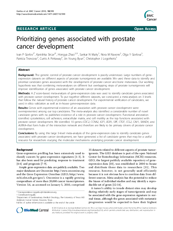 (PDF) Prioritizing genes associated with prostate cancer development