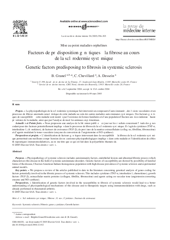 (PDF) Facteurs de prédisposition génétiques à la fibrose au cours de la ...