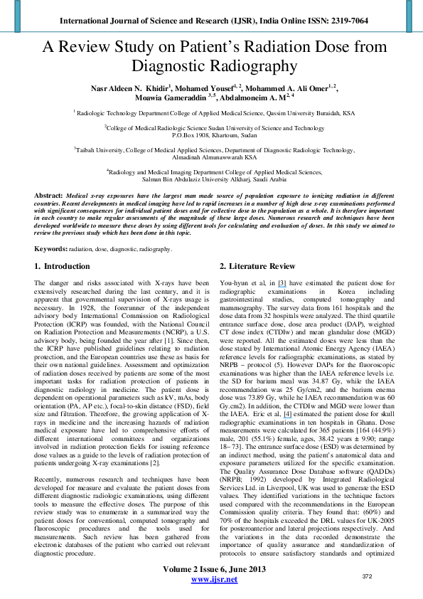 (PDF) A Review Study on Patient’s Radiation Dose from Diagnostic ...