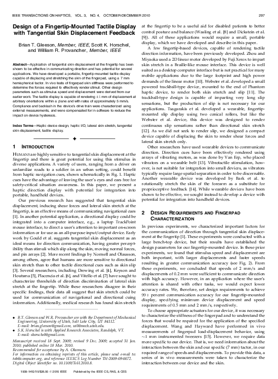 Pdf Design Of A Novel Multi Modal Tactile Display Device For Biomedical Applications Nader