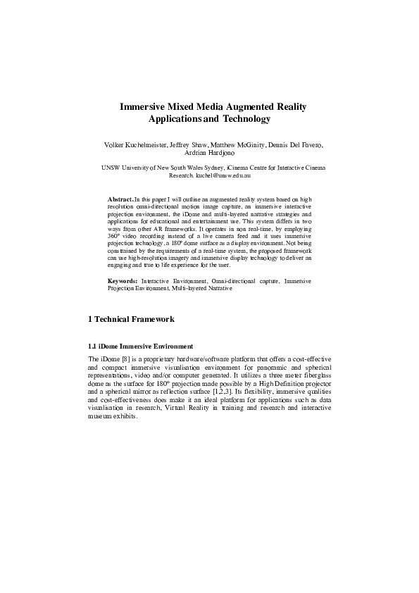 (PDF) Immersive Mixed Media Augmented Reality Applications and Technology