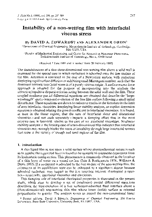 (PDF) Instability of a non-wetting film with interfacial viscous stress