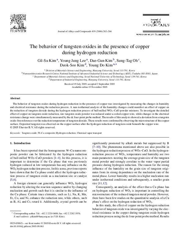 (PDF) The behavior of tungsten oxides in the presence of copper during ...