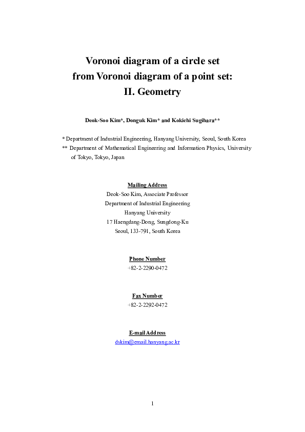 Pdf Voronoi Diagram Of A Circle Set From Voronoi Diagram Of A Point Set I Topology 