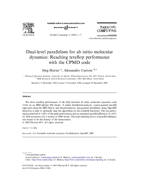 (PDF) Dual-level parallelism for ab initio molecular dynamics: Reaching teraflop performance ...