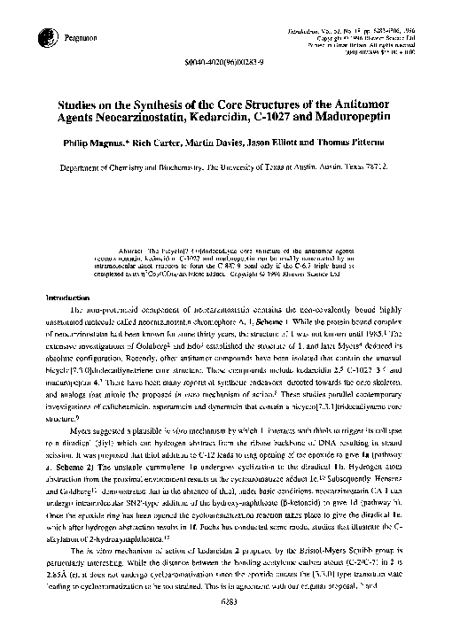 (PDF) Studies on the synthesis of the core structures of the antitumor ...