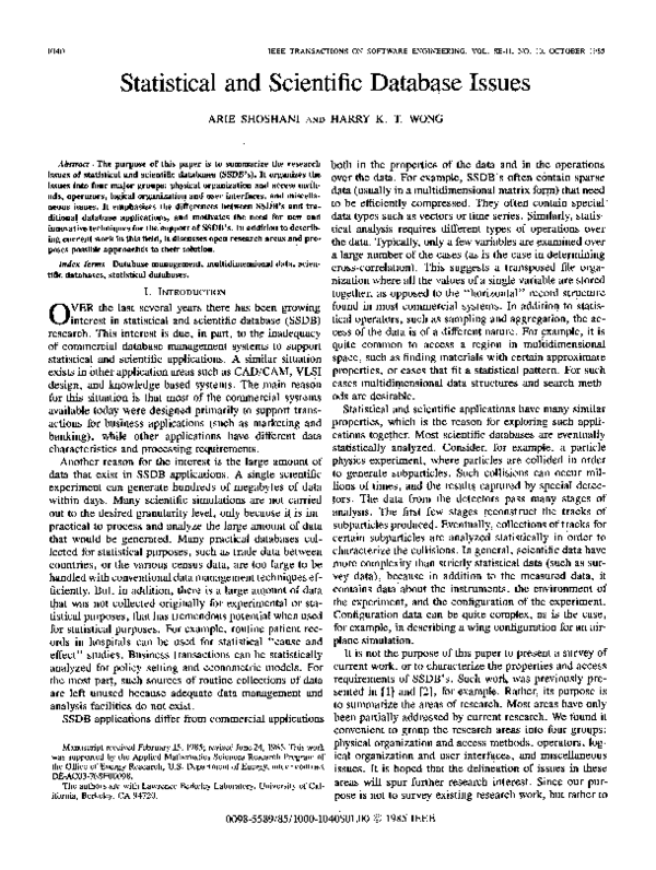 (PDF) Statistical and scientific databases | Zbigniew Michalewicz ...