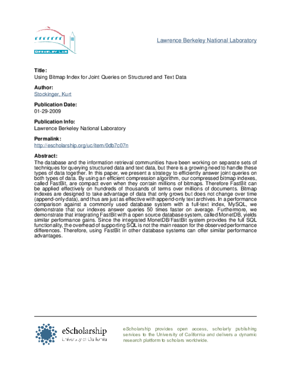 Pdf Using Bitmap Index For Joint Queries On Structured And Text Data