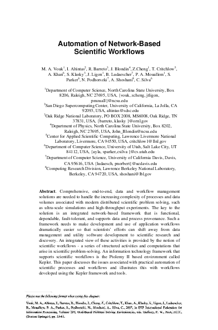 (PDF) Automation of Network-Based Scientific Workflows