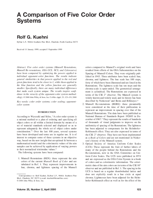 (PDF) A comparison of five color order systems