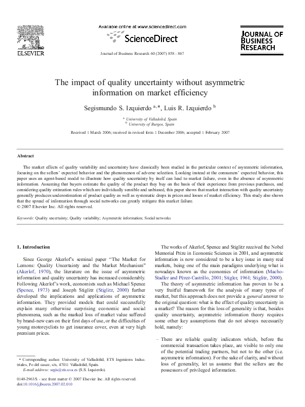(PDF) The impact of quality uncertainty without asymmetric information ...