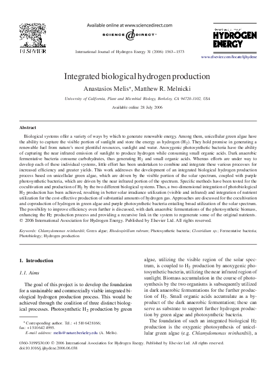 (PDF) Integrated biological hydrogen production