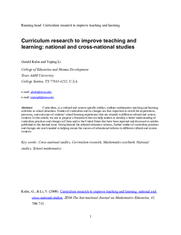 (DOC) Curriculum research to improve teaching and learning: national ...