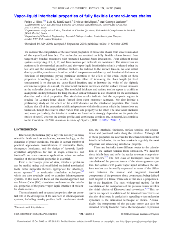 (PDF) Vapor-liquid interfacial properties of fully flexible Lennard-Jones chains | Enrique de ...