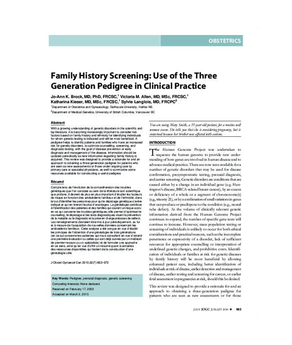(PDF) Family history screening: use of the three generation pedigree in ...