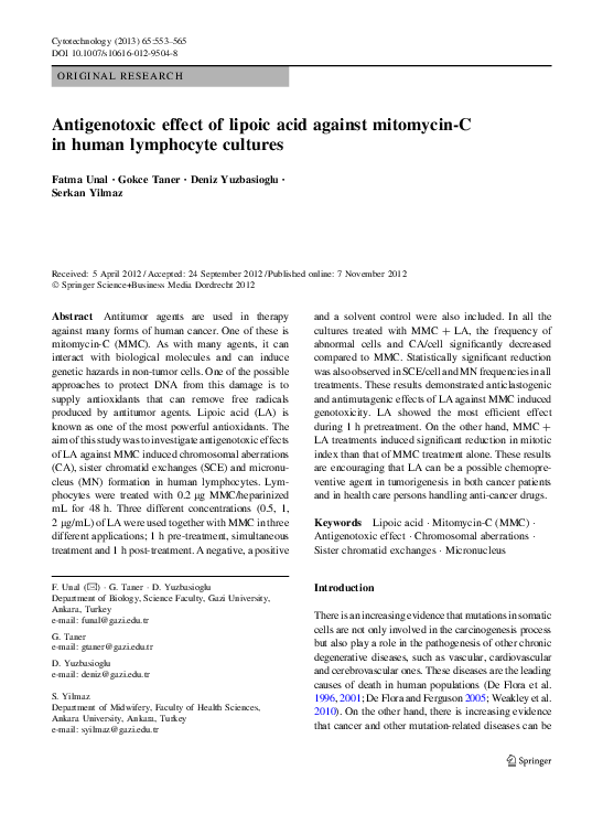 (PDF) Antigenotoxic effect of lipoic acid against mitomycin-C in human ...