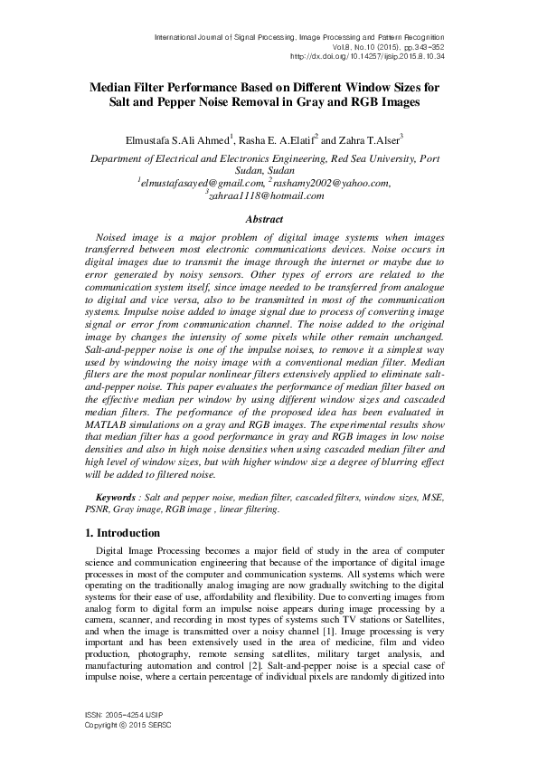 Pdf Median Filter Performance Based On Different Window Sizes For Salt And Pepper Noise